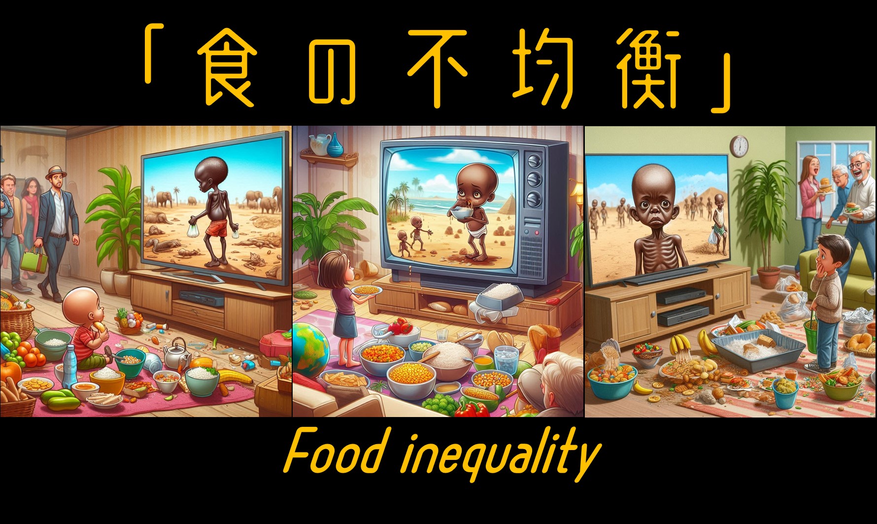 食の不均衡（Food Inequality） - AIで描く風刺画